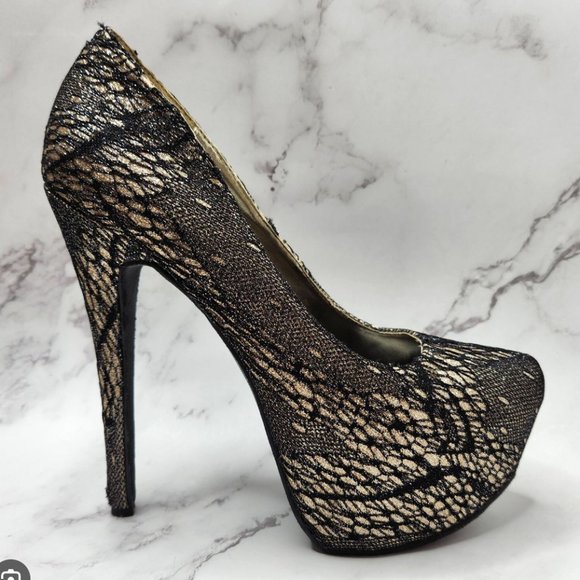 Steve Madden | Shoes | Steve Madden Gold And Black Lace Heels | Poshmark